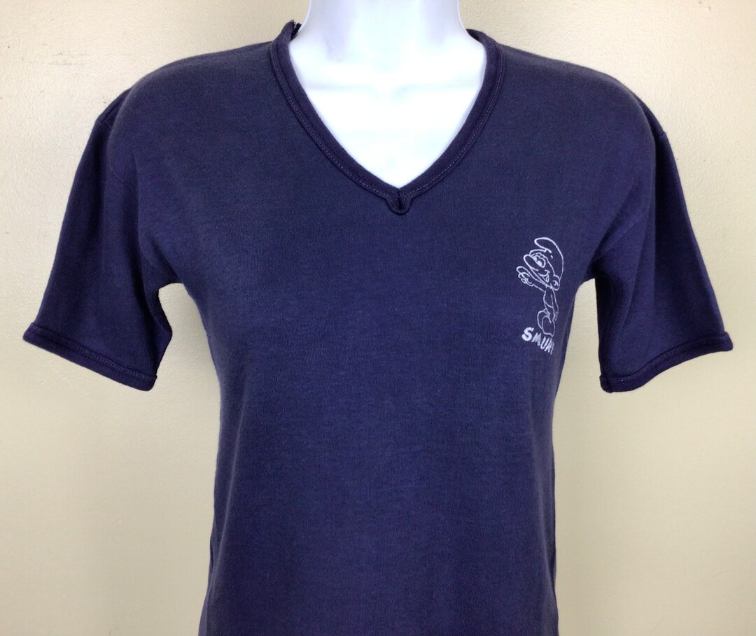 Vtg 70s 80s Smurf T-shirt Blue S/M V-neck Cartoon Animation Ringer - Etsy