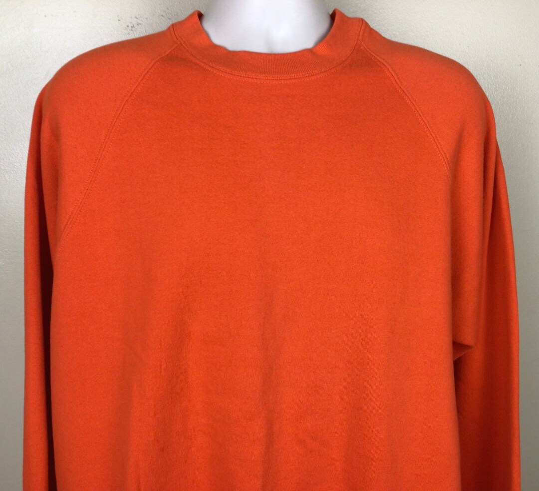 Vtg 80s Jerzees Plain Orange Raglan Crewneck Sweatshirt 2X Blank Crew ...