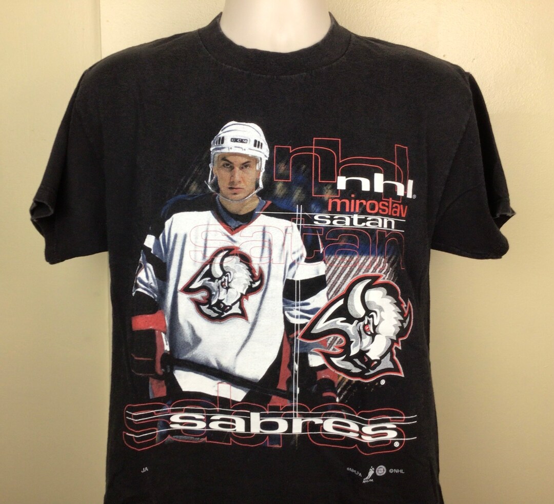 Vtg 90s Miroslav Satan Buffalo Sabres T-shirt Black M Goat Head Logo ...