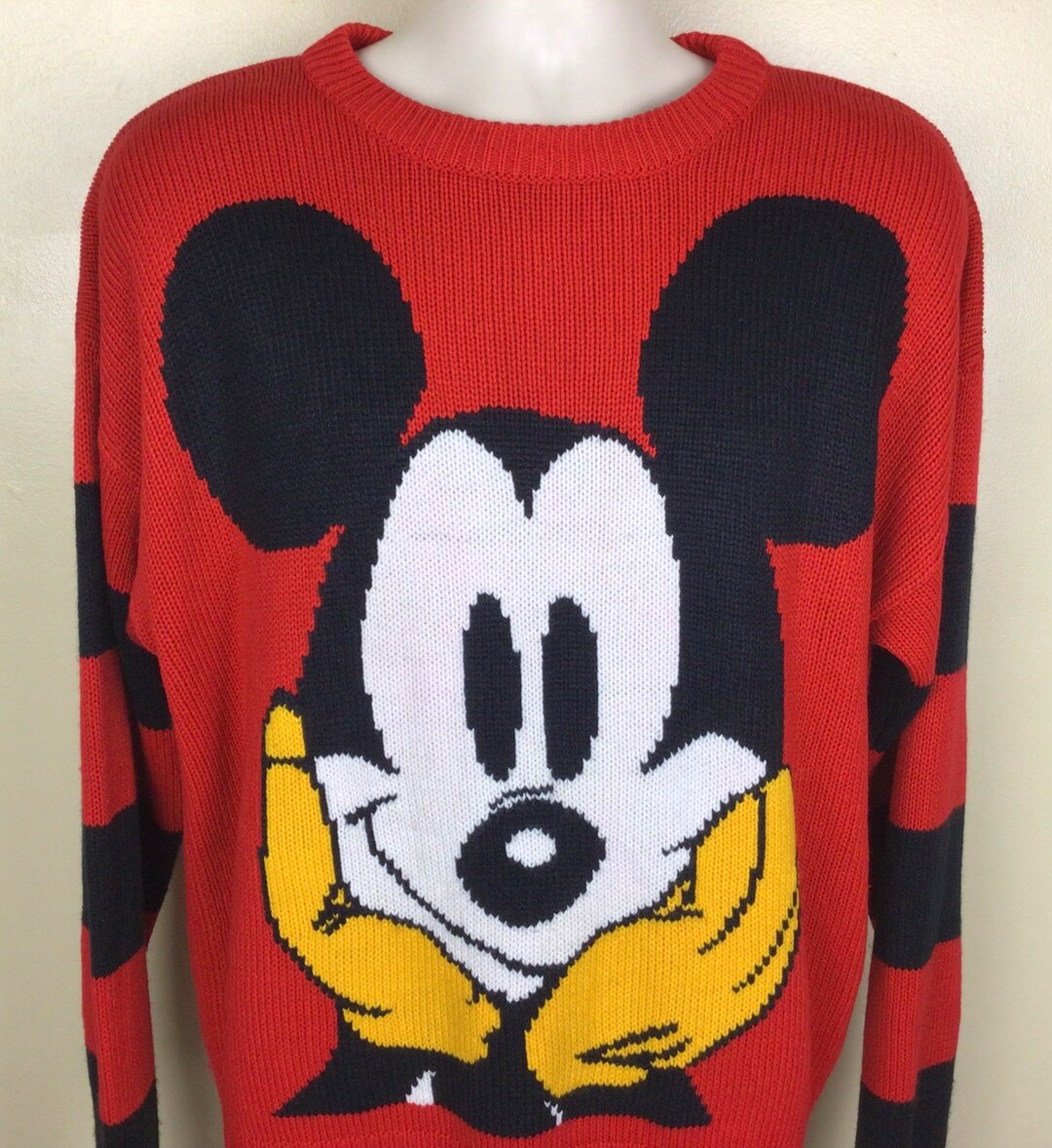 Vtg 90s Mickey Mouse Sweater Red XL Disney Animation Character Crewneck ...