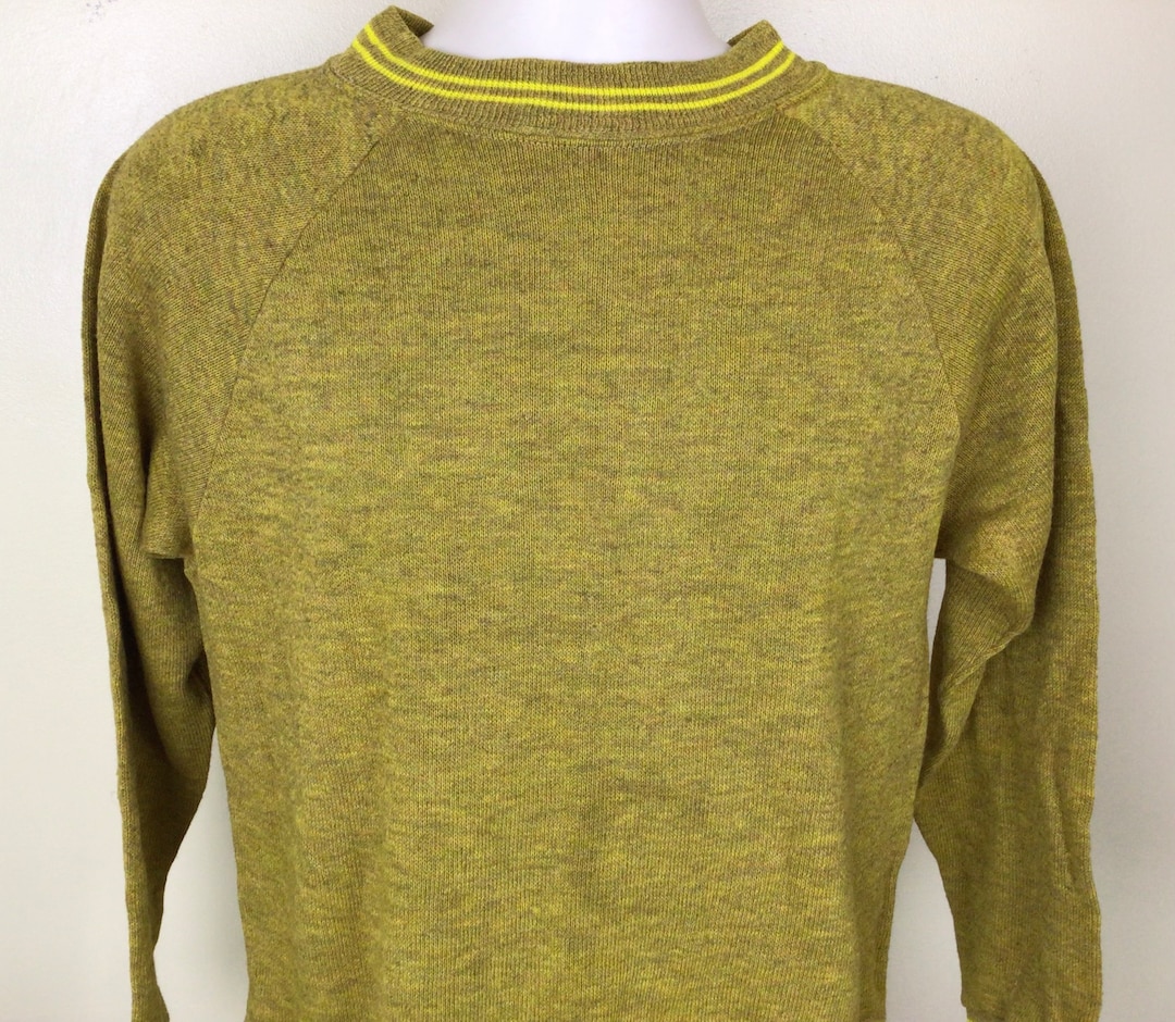 Vtg 70s Sears Green Gold Raglan Crewneck Sweater S Mustard Olive - Etsy