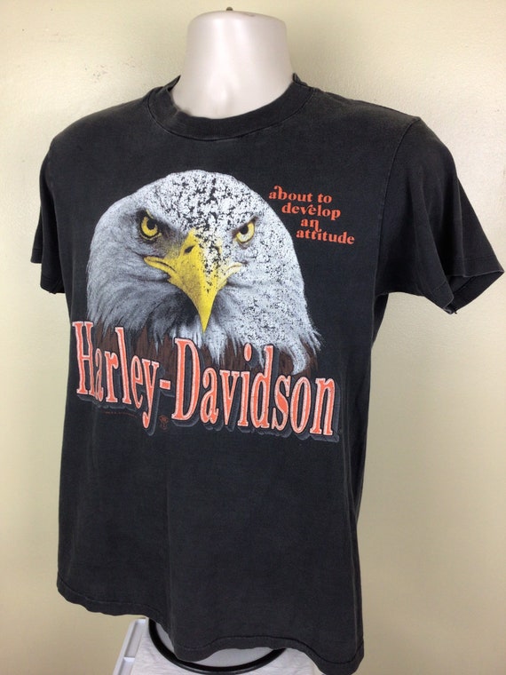 Vtg 1990 Harley Davidson Bald Eagle T-Shirt Black M 9… - Gem