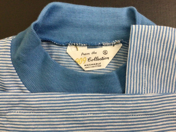 Vtg 60s 70s Striped Blue White Mock Collar T-Shirt XL… - Gem