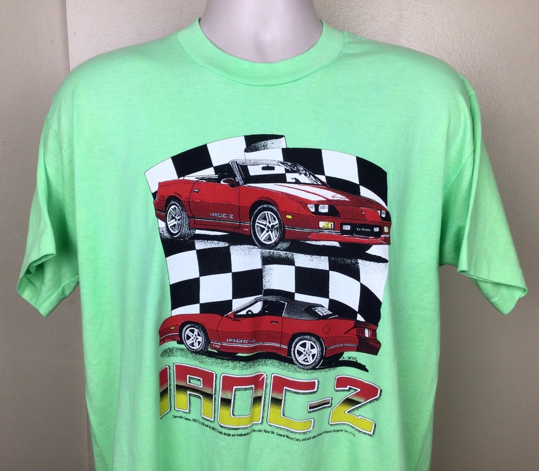 Vtg 80s 90s Chevy Camaro IROC T-shirt Green XL Chevrolet Race Car Auto ...