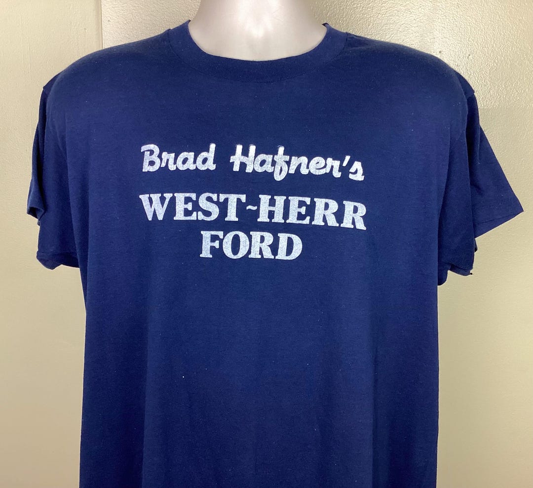 Vtg 80s Brad Hefner’s West-herr Ford T-shirt Blue XL Buffalo Ny Car ...