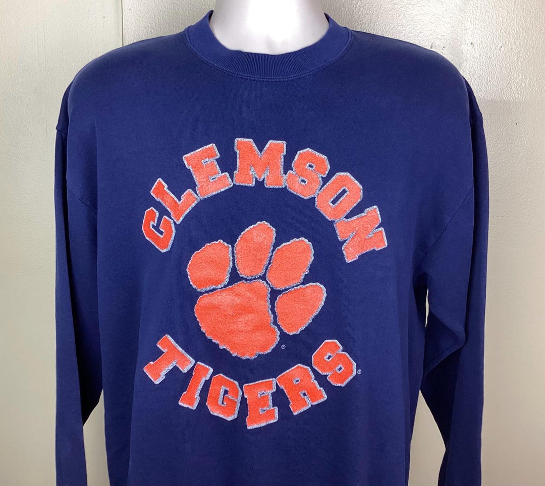 Vtg 80s Clemson Tigers Crewneck Sweatshirt Blue L University College ...