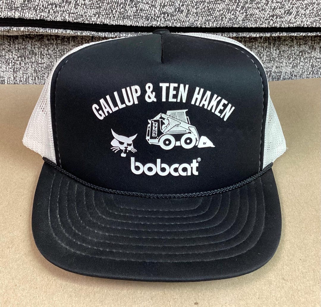 Vtg 80s Bobcat Construction Vehicle Trucker Hat Black White Mesh ...