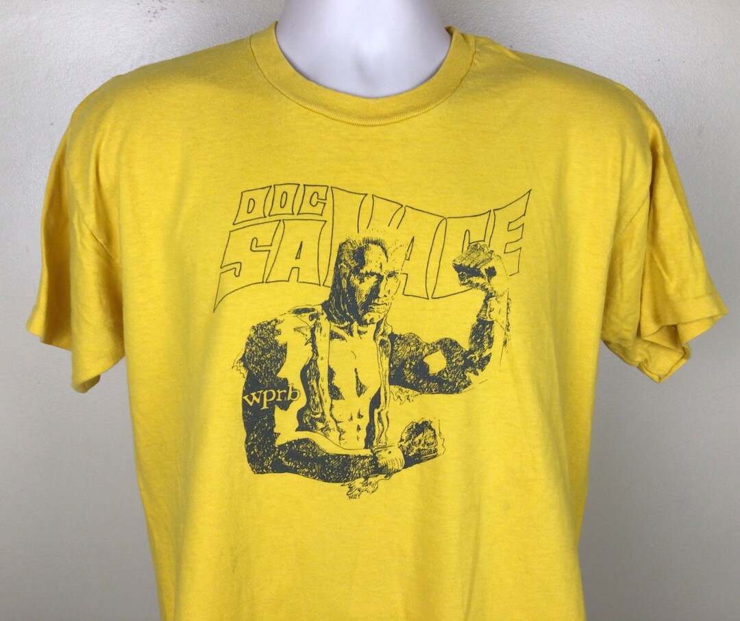 Vtg 70s Doc Savage T-shirt Gold Yellow Long Tom Man of Bronze Movie ...