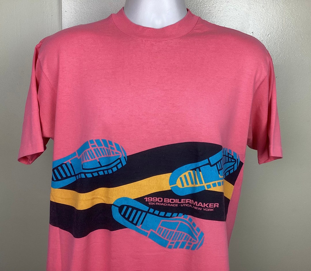 Vtg 1990 Boilermaker Road Race T-shirt Pink Salmon L 90s Utica NY 15K ...