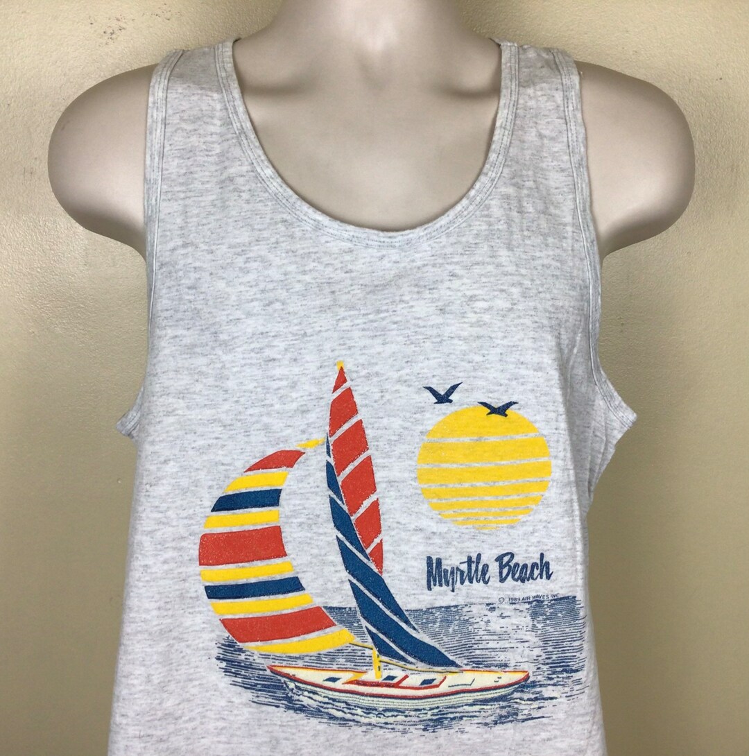 Vtg 1989 Myrtle Beach Sailboat Tank Top T-shirt Heather Gray S/M 80s ...