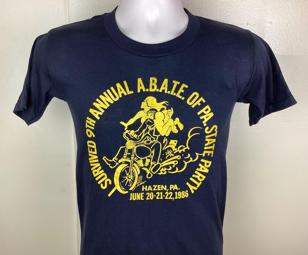 Vtg 1986 A.B.A.T.E. of Pennsylvania State Party T-shirt Black XS/S 80s ...