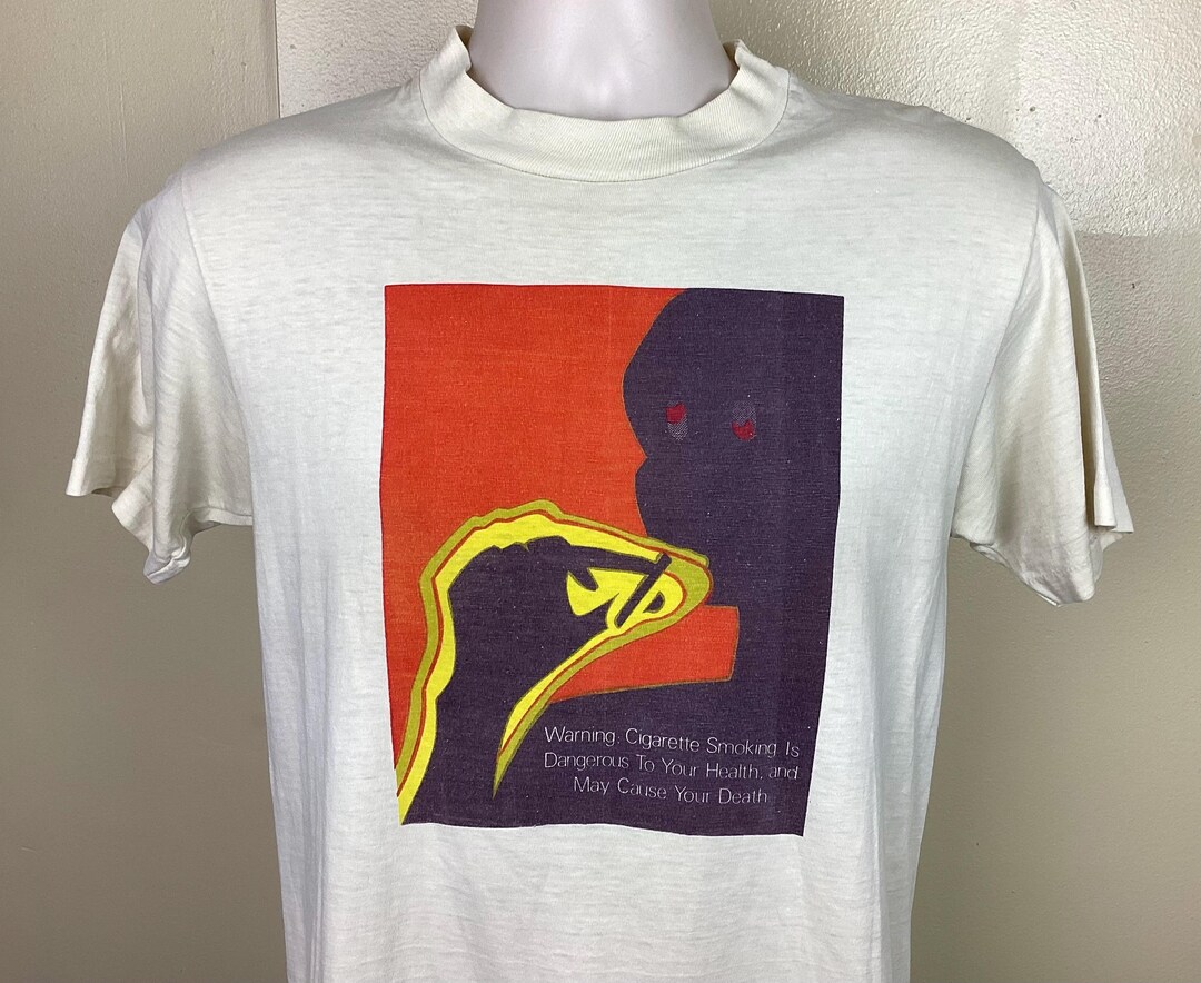 Vtg 70s Warning Cigarette Smoking is Dangerous T-shirt Ivory off White ...