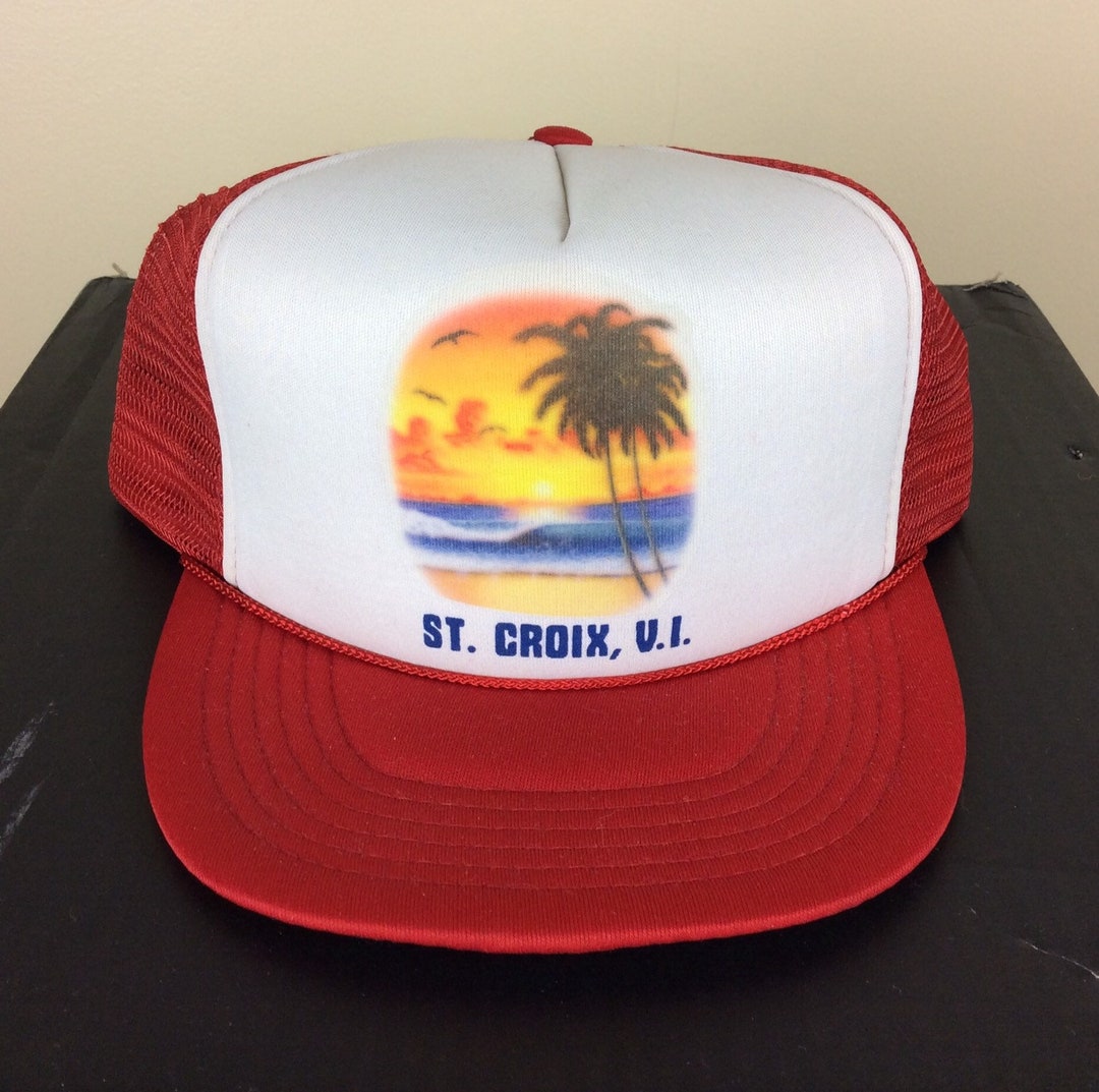 Vtg 70s 80s St Croix Virgin Islands Mesh Trucker Hat Red Adjustable ...