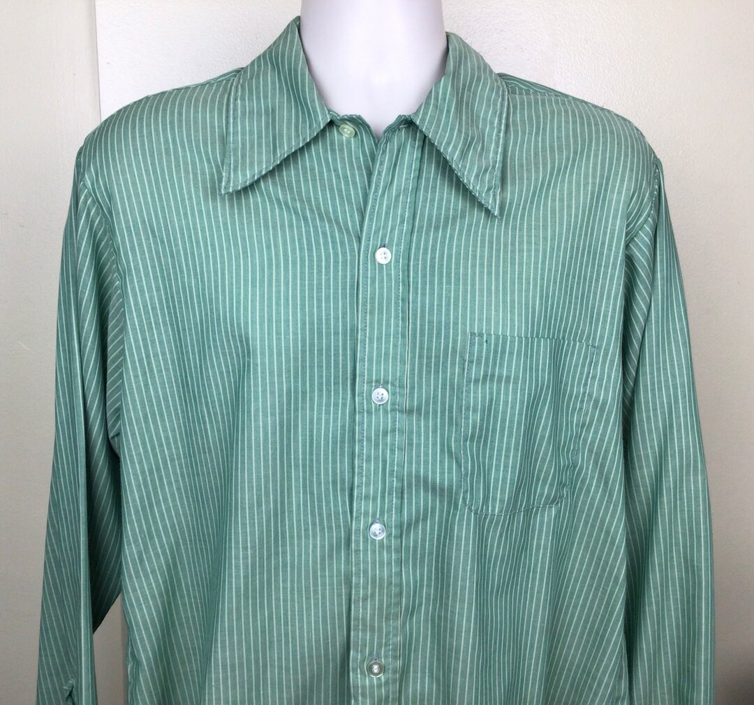 Vtg 60s 70s Donlin Permanent Press Long Sleeve Shirt Green XL 17 ...