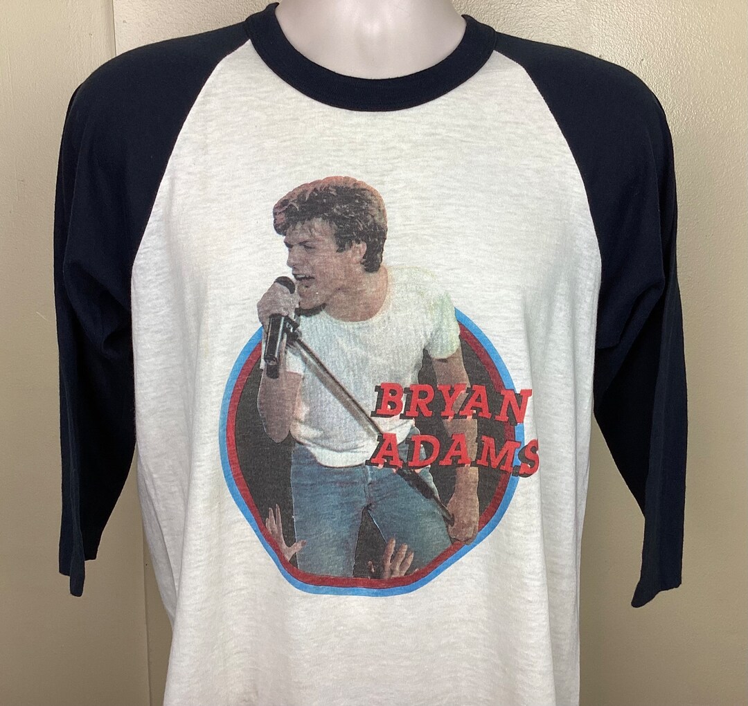 Vtg 1985 Bryan Adams Raglan Jersey Style Concert T-shirt White Black M ...