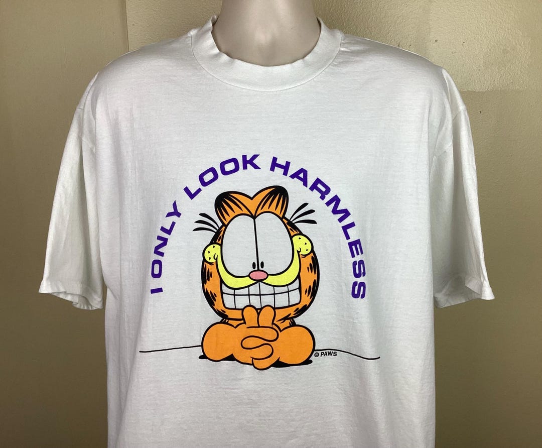 Vtg 90s Garfield I Only Look Harmless T-shirt White XL Cat Comic Strip ...