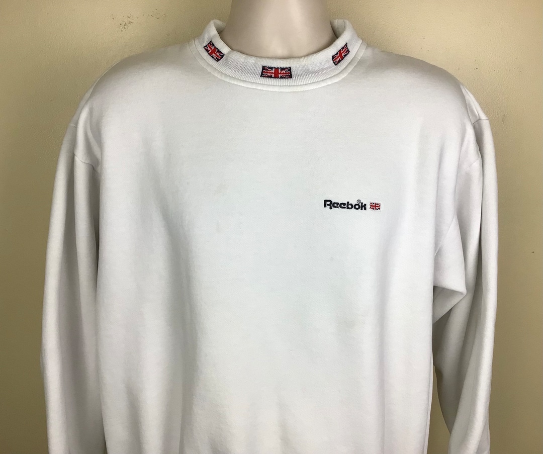 Vtg 90s Reebok Classic Union Jack Logo Crewneck Sweatshirt White ...