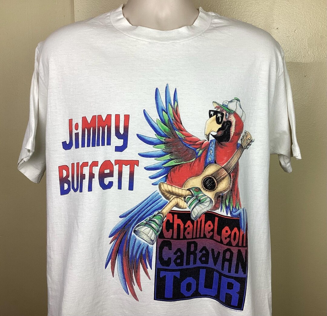 Vtg 1993 Jimmy Buffett Concert T-shirt White L/XL 90s Chameleon Caravan ...