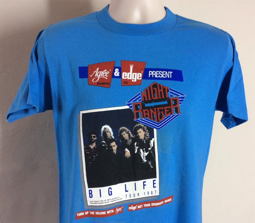 Vtg 1987 Night Ranger Concert T-shirt Blue M/L 80s Glam Rock Heavy Hair ...