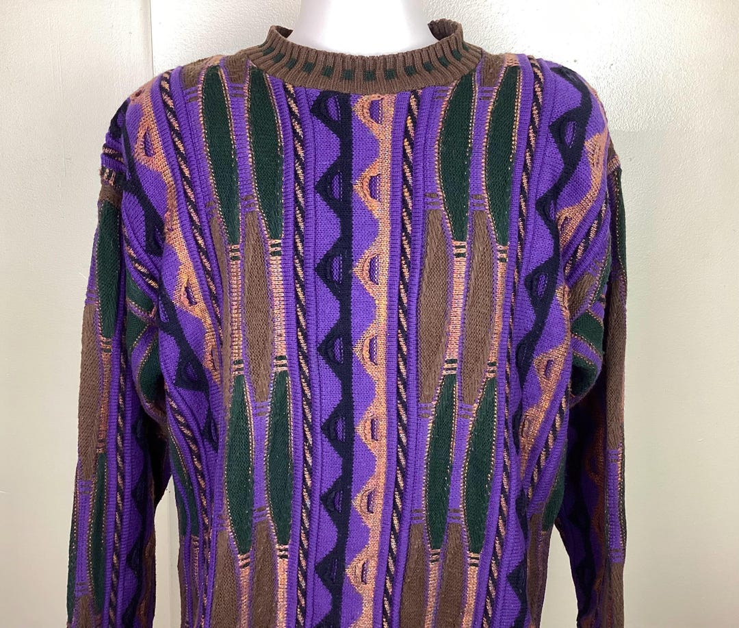 Vtg 80s 90s Lavane New York 3D Knit Pullover Sweater Purple L Coogi ...