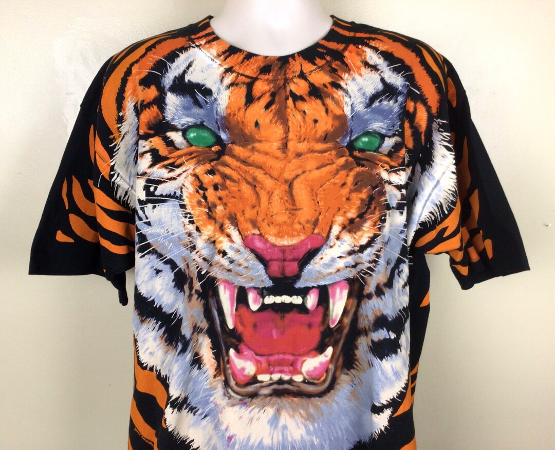 Vtg 1995 Liquid Blue Tiger All Over Print T-shirt Black XL 90s Animal ...