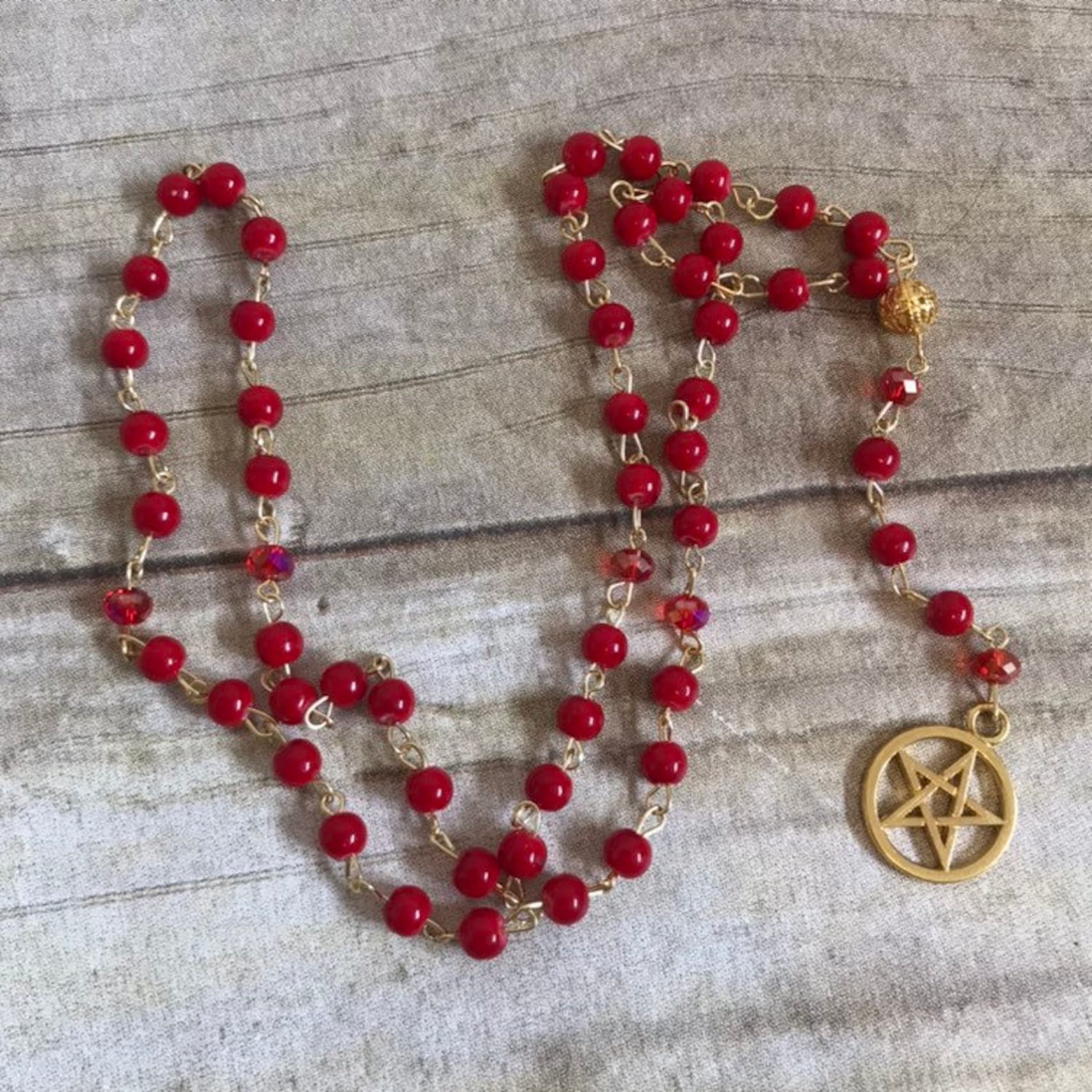 Red and Gold Pentacle Pagan Rosary Pagan Prayer Beads Wiccan - Etsy