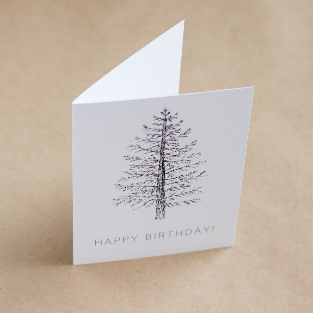 Happy Birthday Card With Pine Tree Sketch Card Set or Individual Blank ...