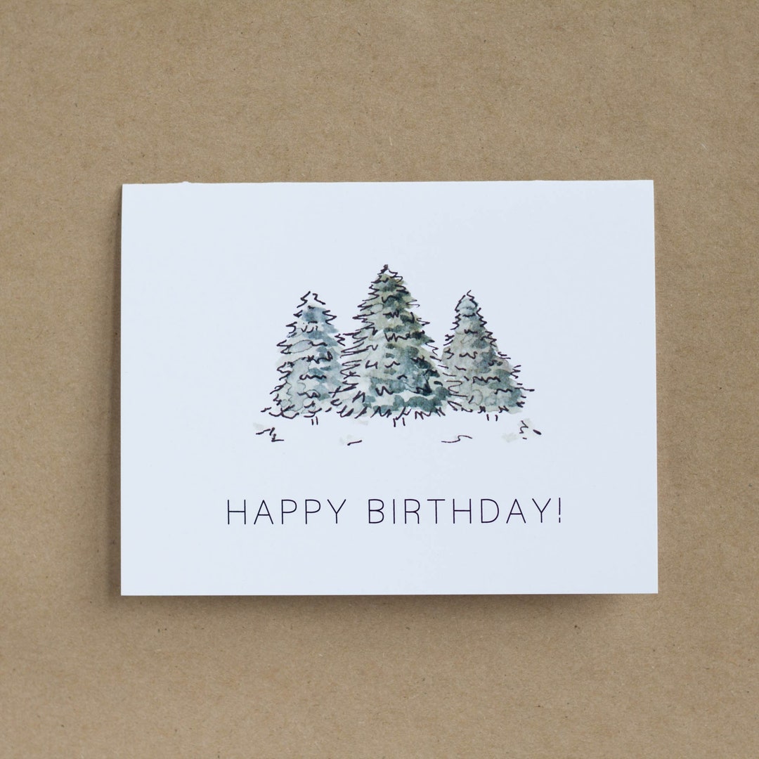 Happy Birthday Card With Pine Trees Card Set or Individual Blank Inside ...