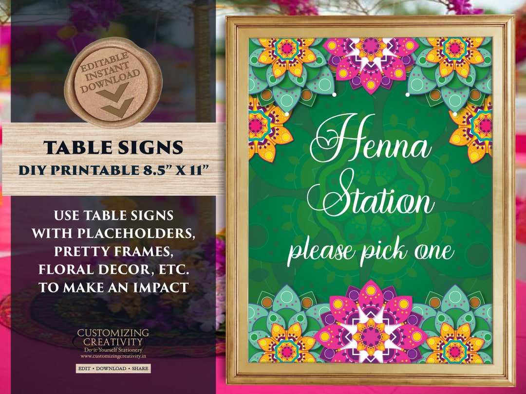 Indian Wedding Decor Henna Station Sign, Mehndi Decoration & Mehndi ...