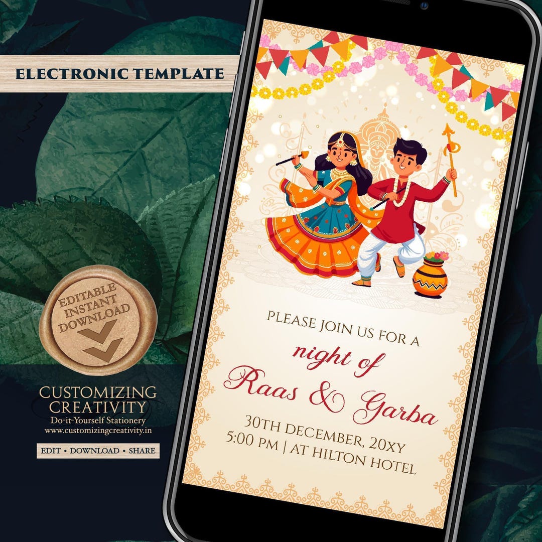 Digital Raas Garba Invitation: Dandiya Night, Wedding Invite (JPEG) - Etsy