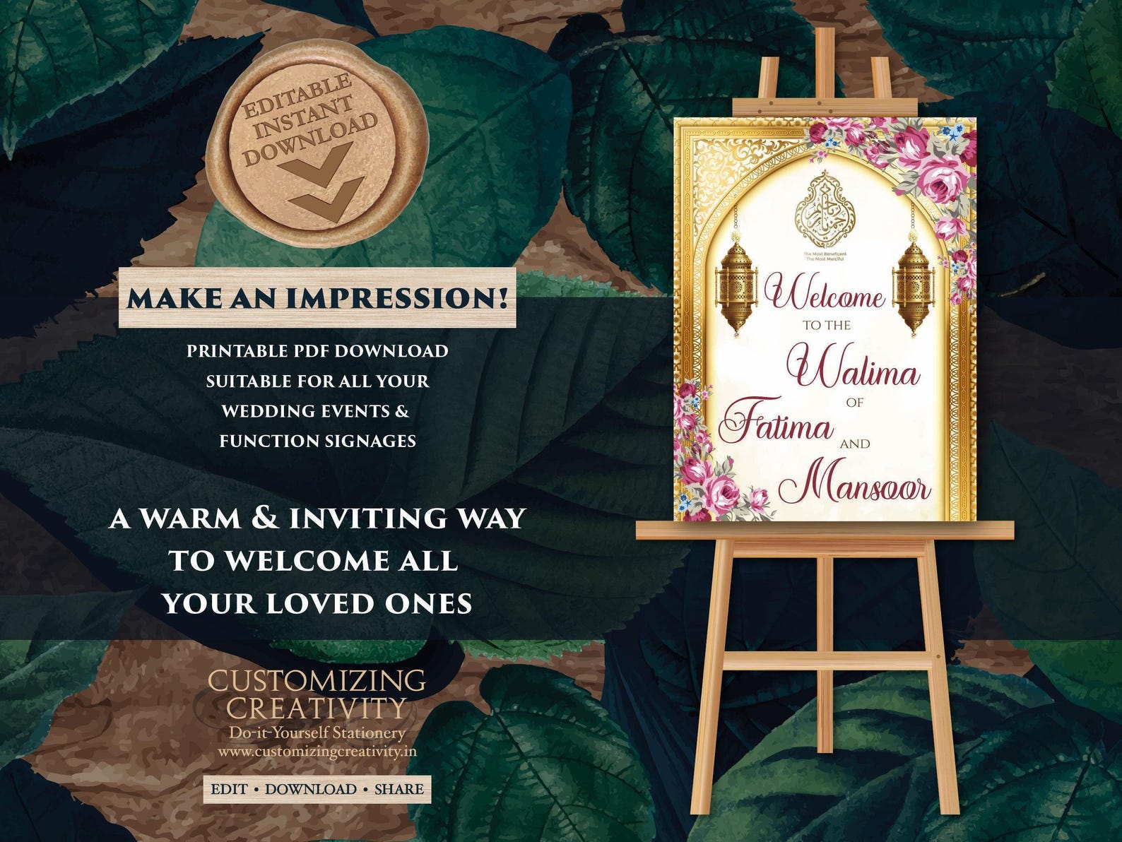 Floral Walima Welcome Sign: Muslim Wedding Decor (18x24" PDF) - Etsy
