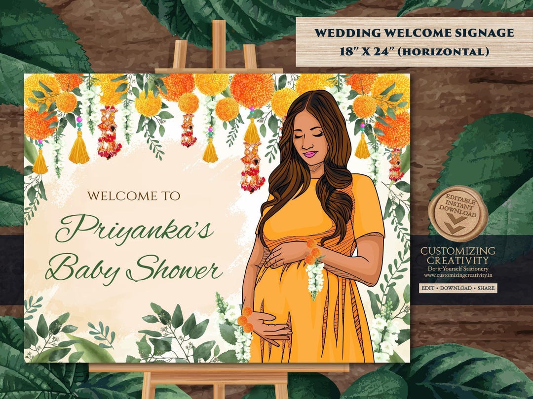 Indian Baby Shower Welcome Sign: Godh Bharai Decor (digital Download ...