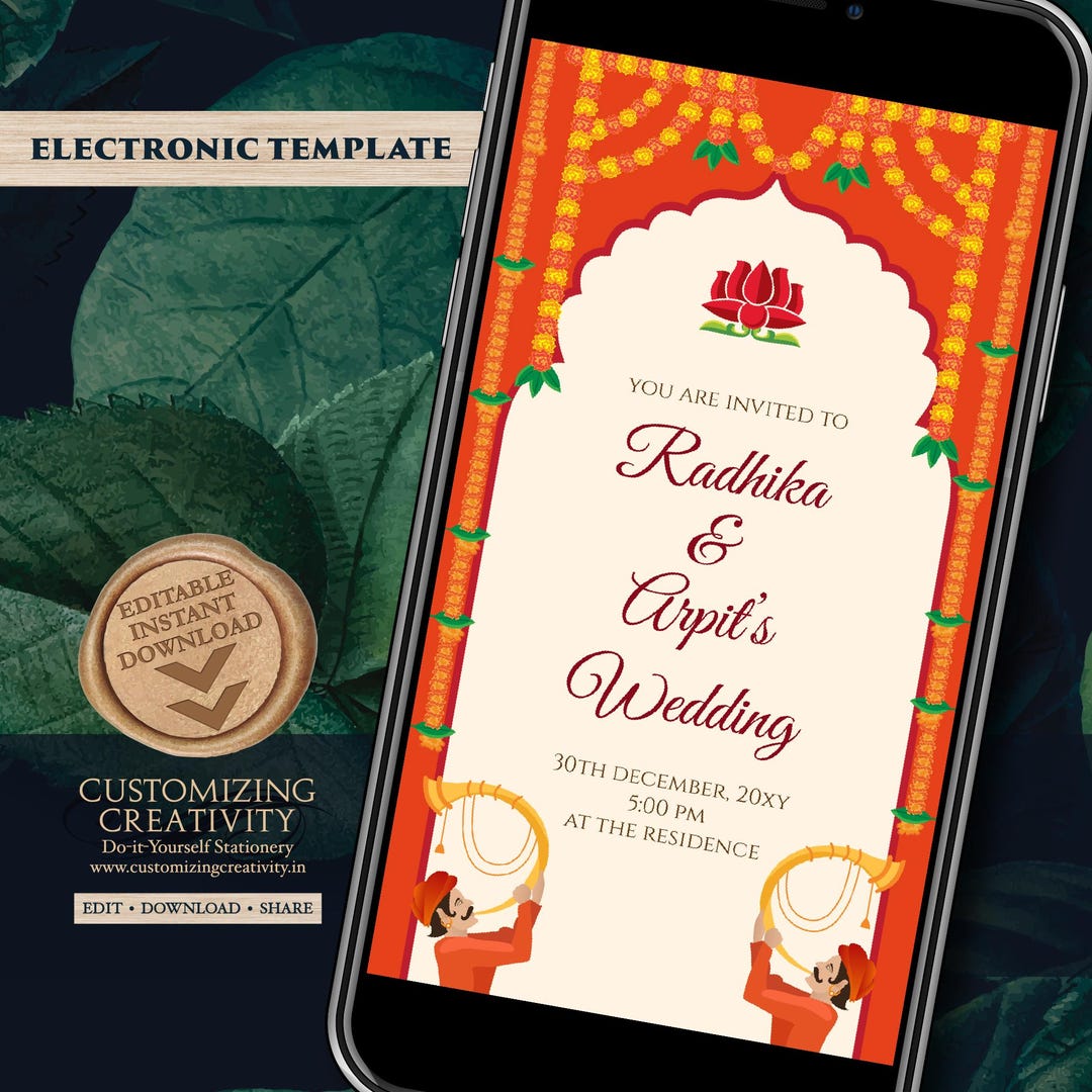 Hindu Wedding Invite & Indian Wedding Invitation, Digital Indian ...