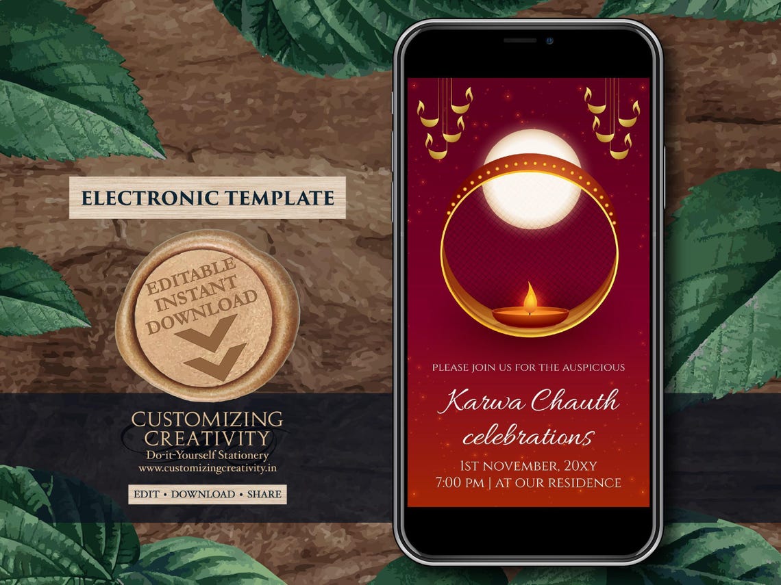 Digital Karwa Chauth Invitation Template: Ethnic Fusion Design (digital ...