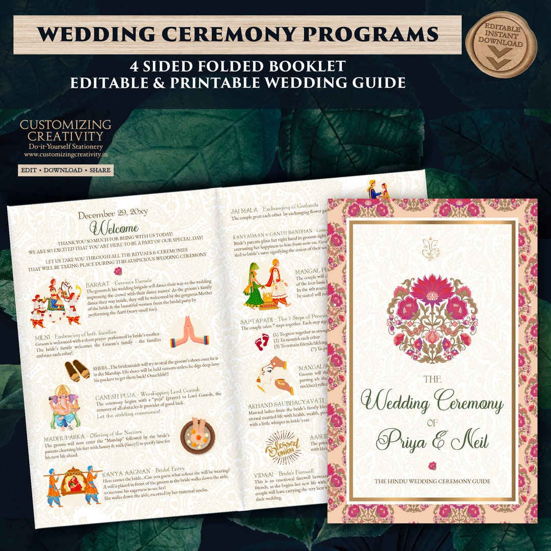 Hindu Wedding Program Indian Wedding Timeline, Hindu Ceremony Program ...