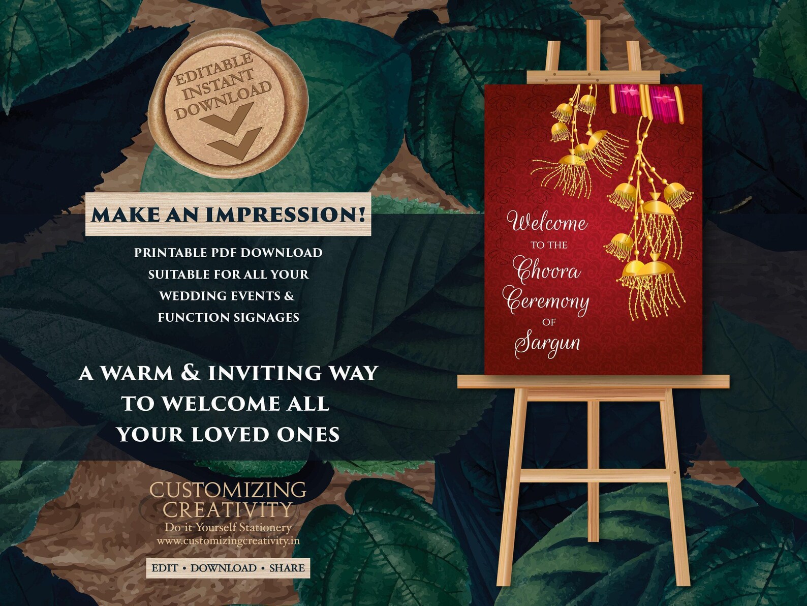 Indian Wedding Welcome Sign: Choora Ceremony Decor (digital Template ...