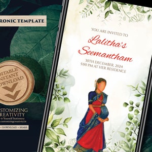 Valaikappu Seemantham Invite & Seemantham Invitation, Indian Baby ...