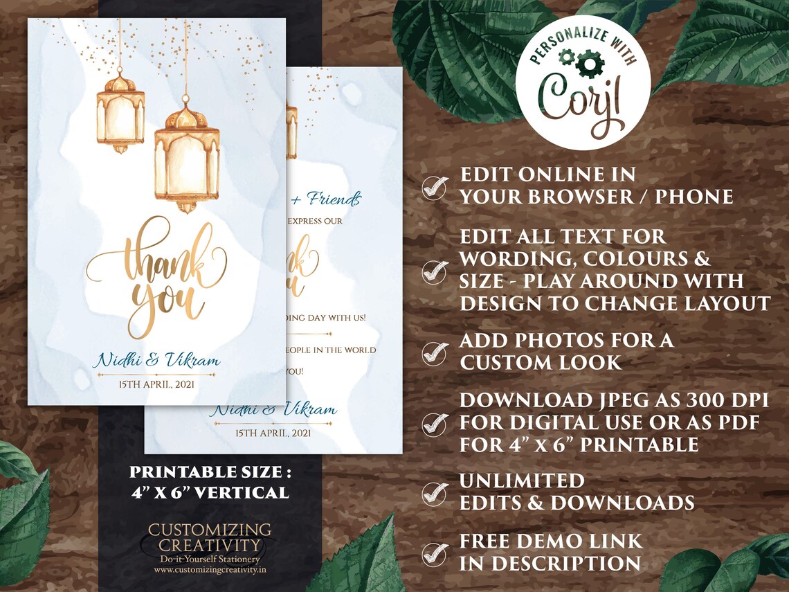 Moroccan Thank You Card Template as Arabic Thank You Notecard | Etsy