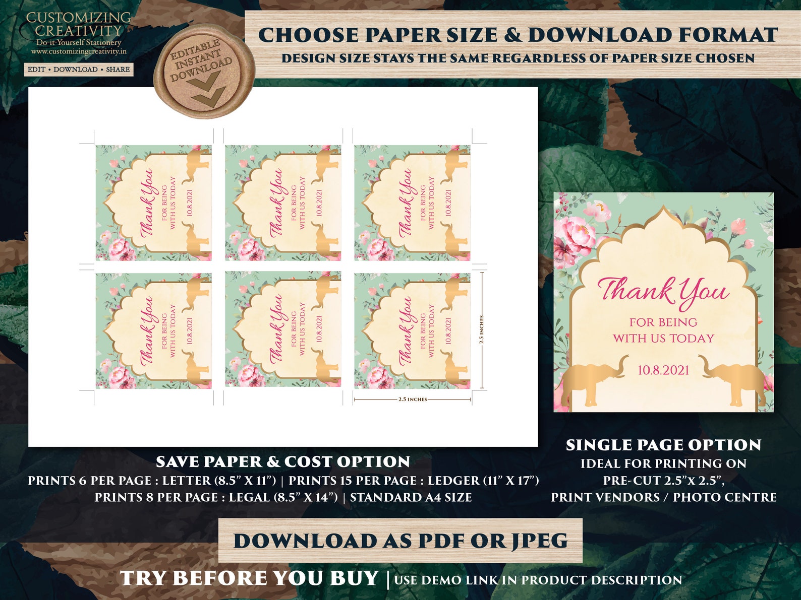 Elephant Favor Tag Template for Indian Favor Tags Pastel | Etsy