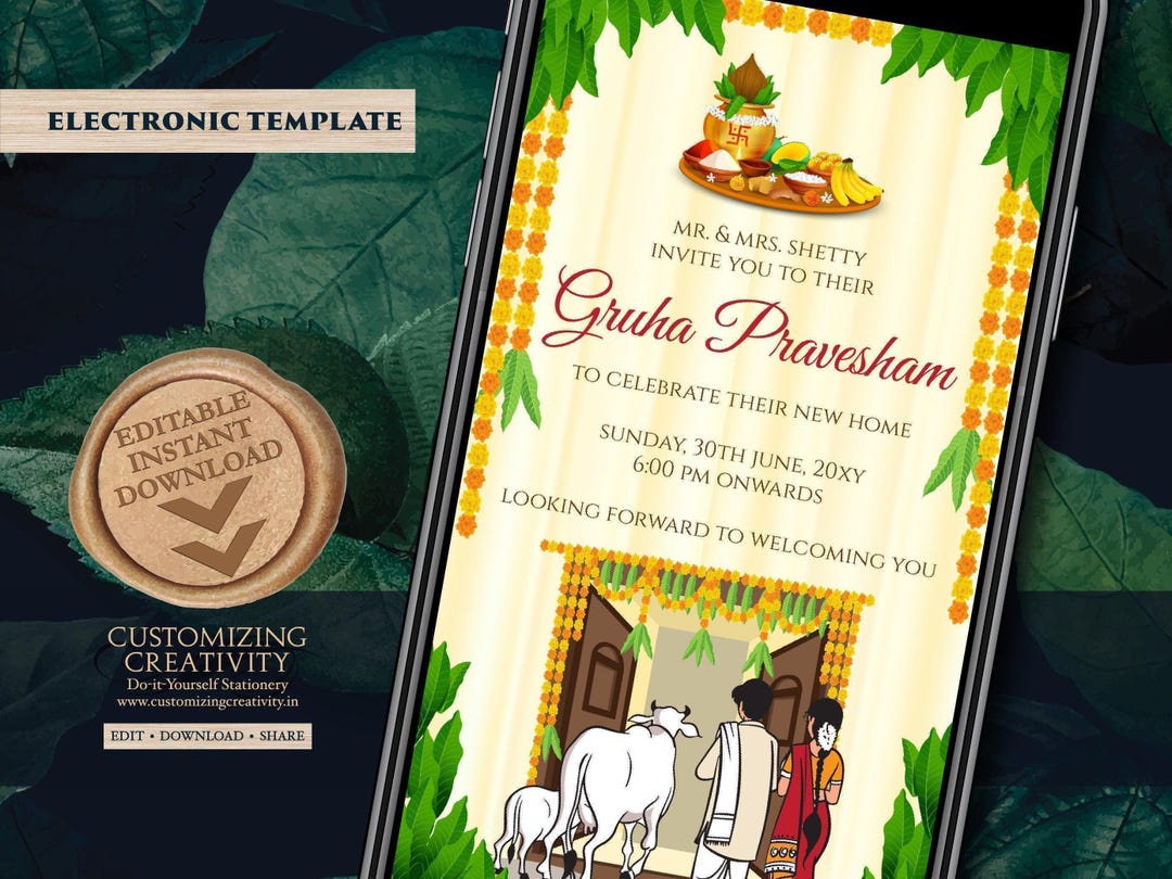 Indian Housewarming Invitation: Digital Gruhapravesam Invite (digital ...