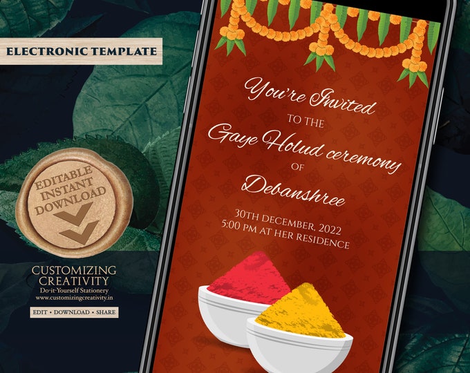 Gaye Holud Invitations as Haldi Invites, Pithi Invites, Haldi Ceremony ...