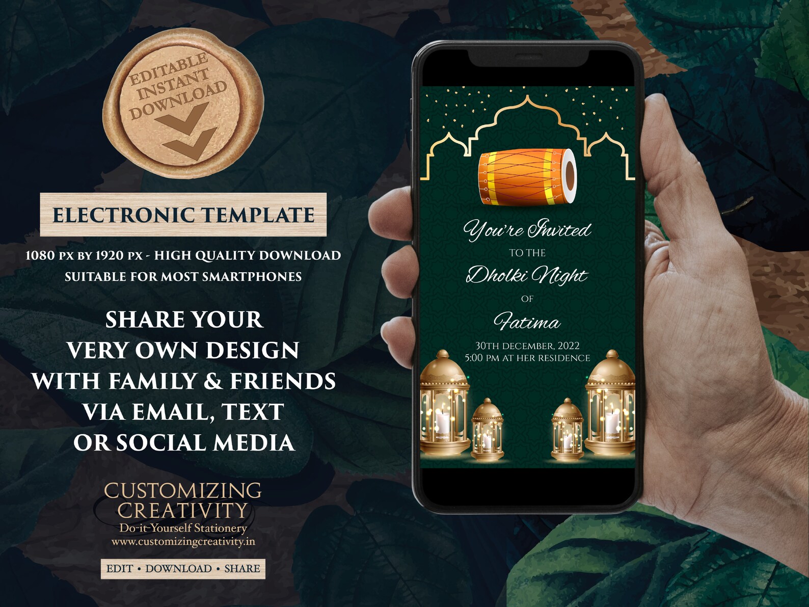 Dholki Invite Digital as Dholak Night Invitation Muslim - Etsy UK