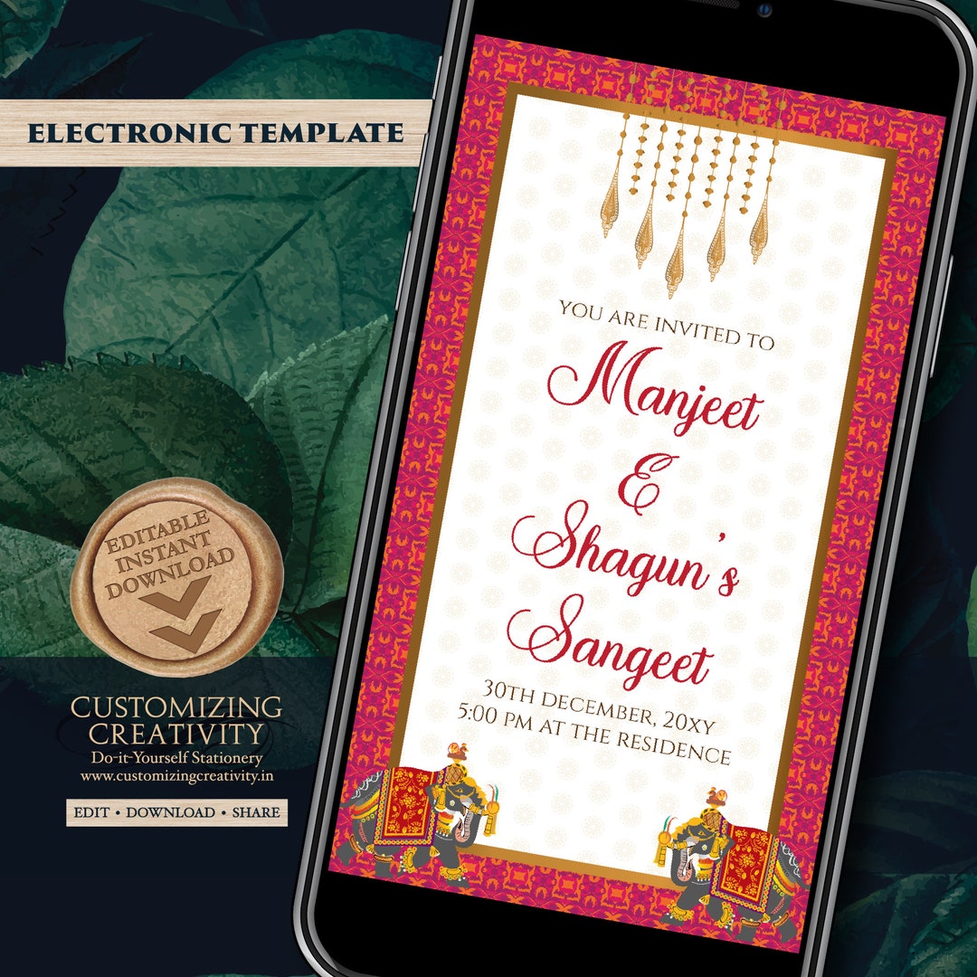 Indian Wedding Cards Sangeet Invitations Digital, Sangeet Invites ...