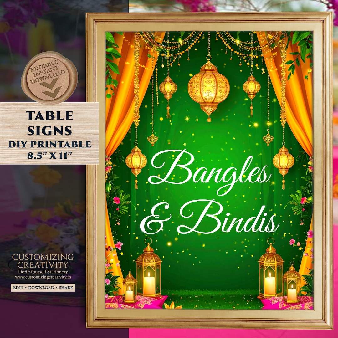 Bindi Bar & Bangle Station Sign: Indian Wedding Mehndi Decor (digital ...