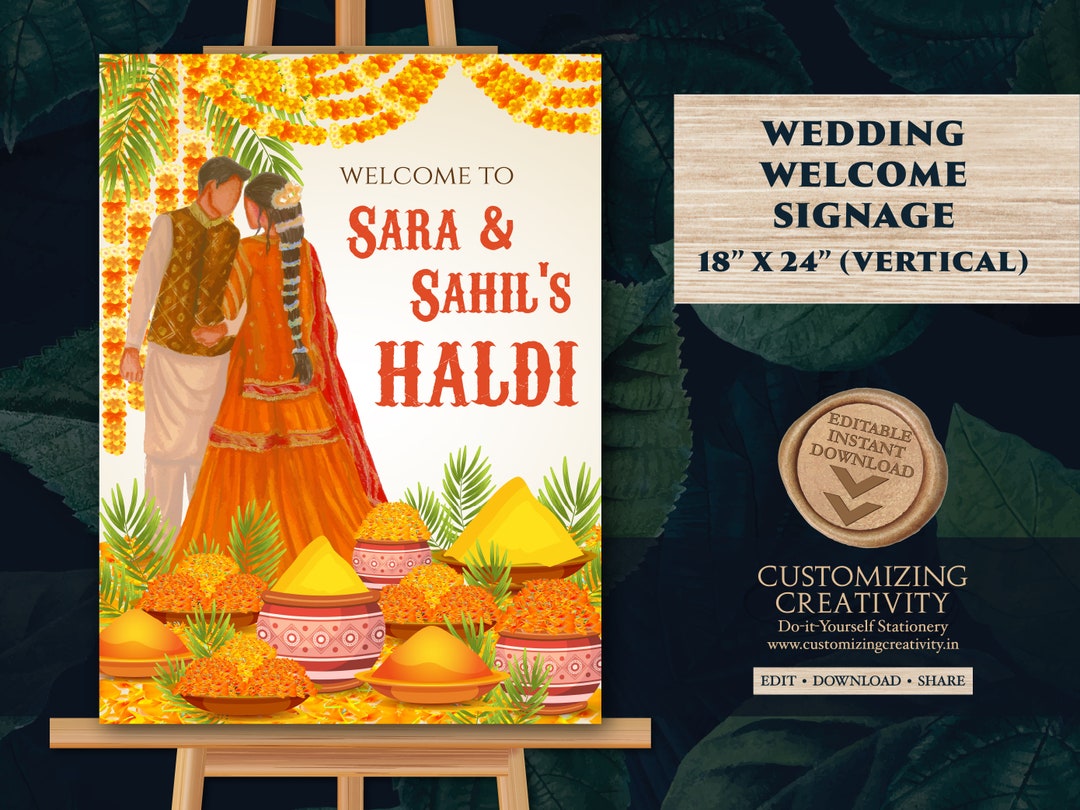 Haldi Posters & Welcome to Haldi Signs, Couple Haldi Welcome Signs as ...