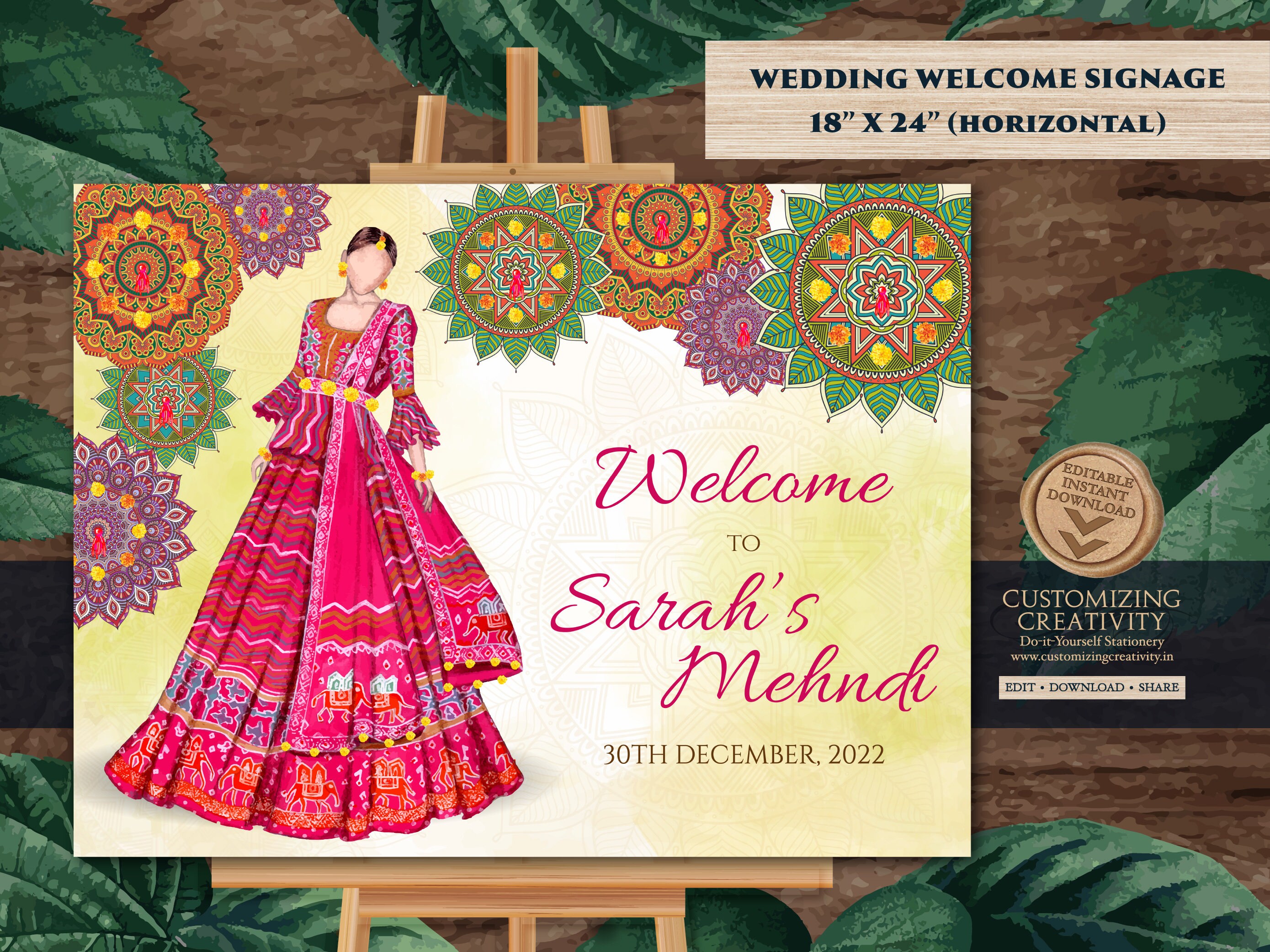 Mendhi Entry signs as Desi decorations Hindu Mehndi Welcome | Etsy