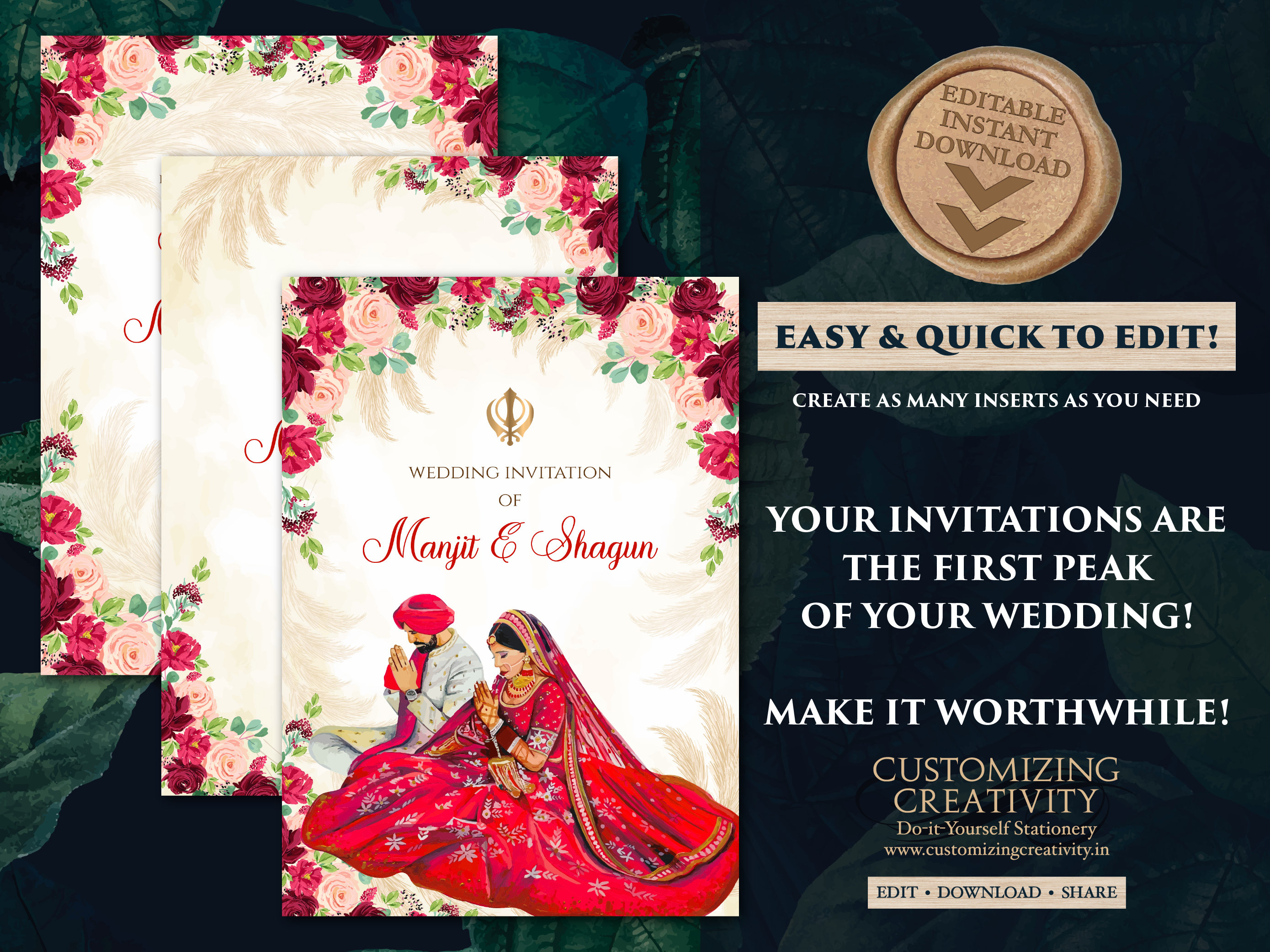 Punjabi Wedding Card as Sikh Wedding Card Anand Karaj - Etsy Canada