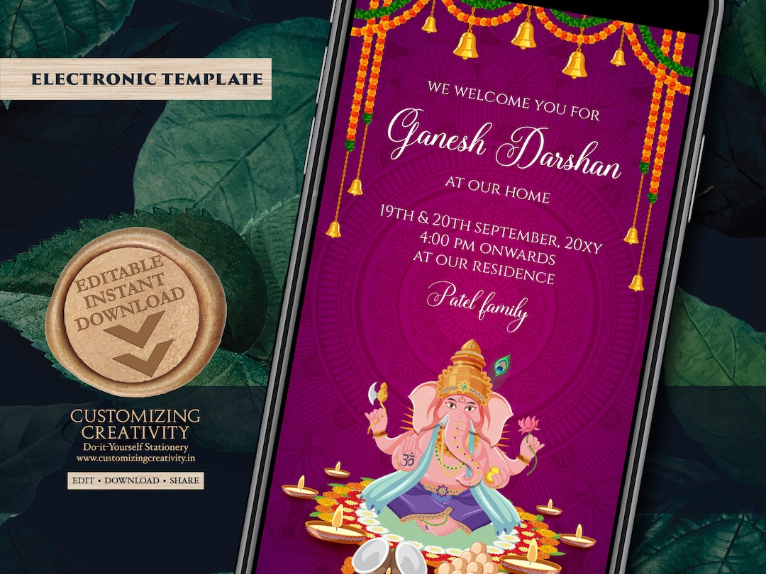 Ganesh Chaturthi Invitation Ganesh Darshan Card, Ganesha Invitations as ...
