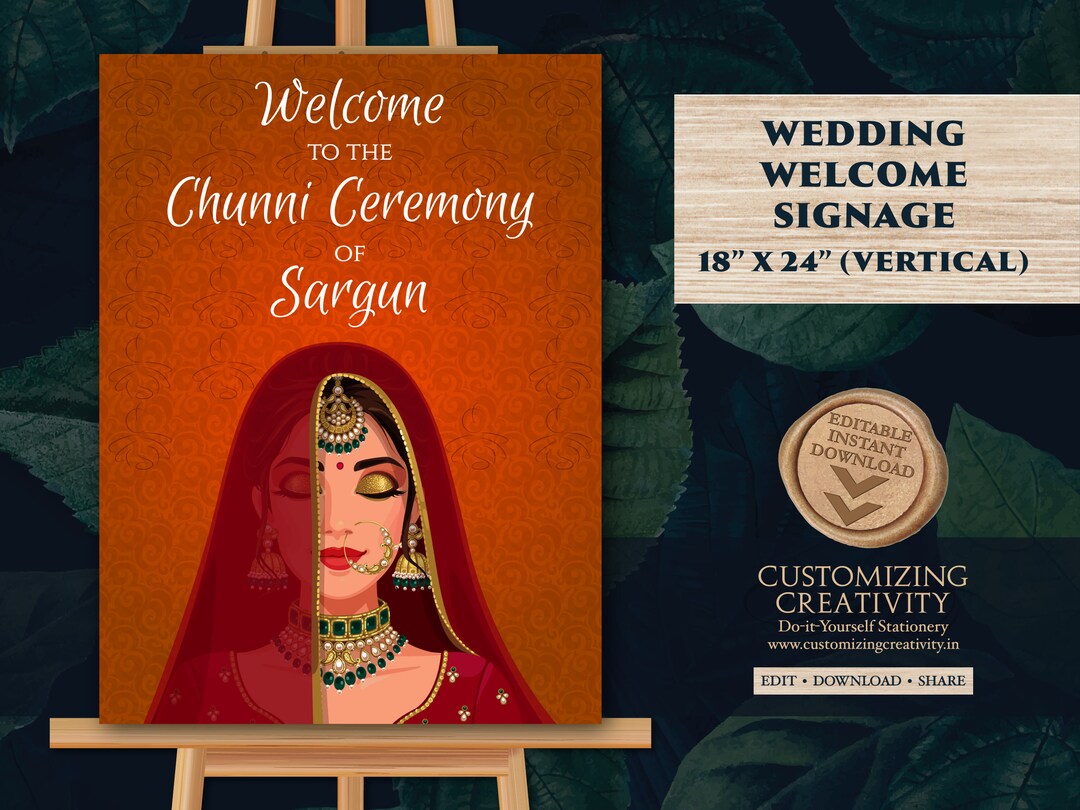 Chunni Ceremony Welcome Signs & Bridal Chunni Welcome Signs, Welcome ...
