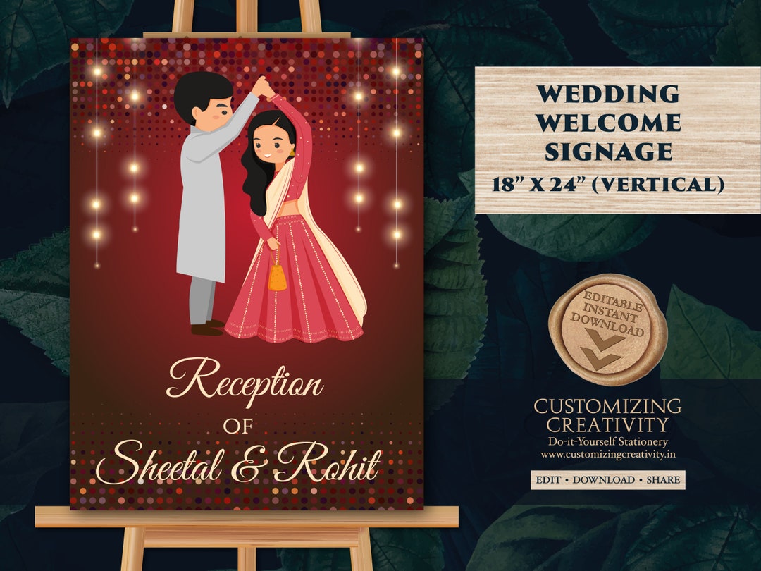 Indian Wedding Reception Welcome Sign Welcome Reception Sign, Indian ...